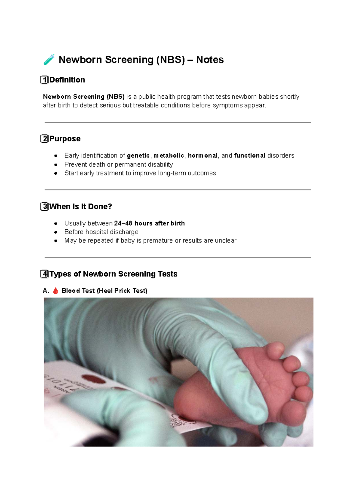🧪 Newborn Screening (NBS) – Key Notes and Definitions - Studocu