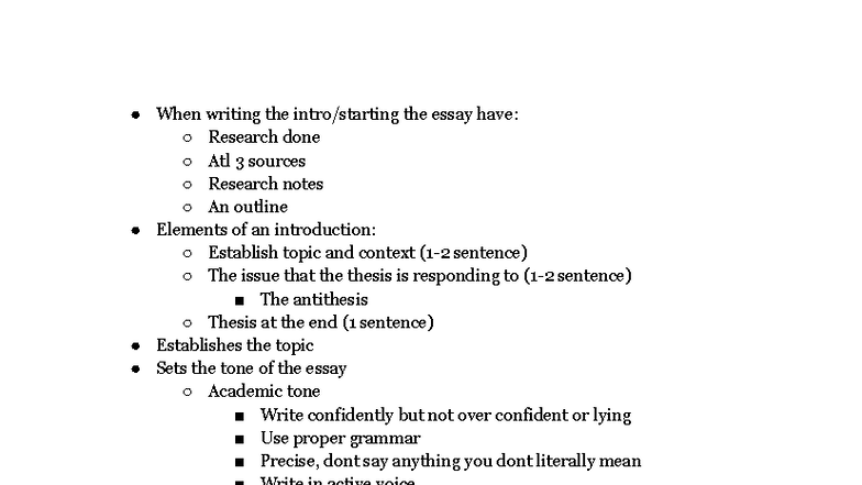 ENG - Essay Structure Notes: Key Elements for Writing Effectively - Studocu