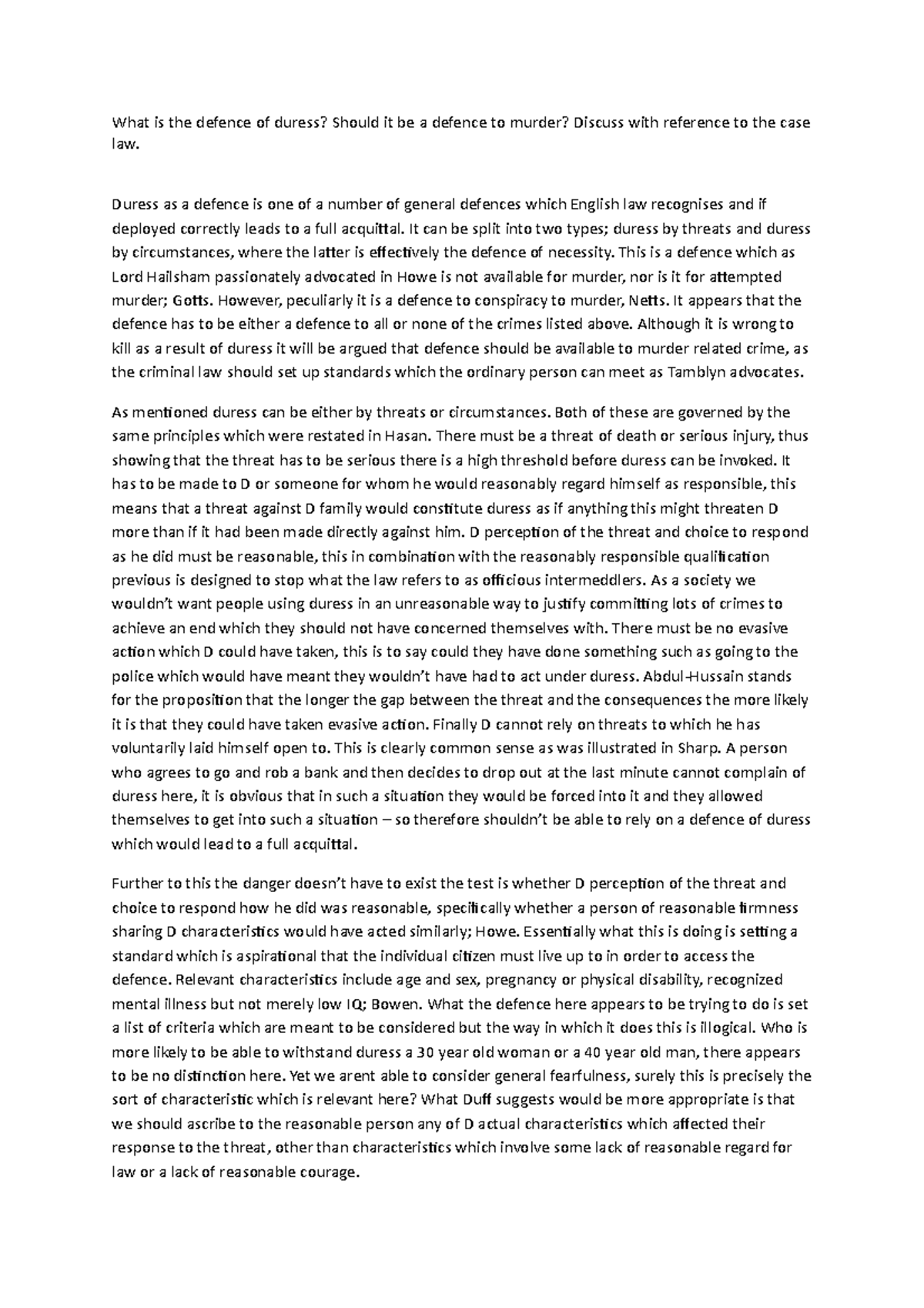 Defence of Duress in Murder Cases: Legal Perspectives and Case Law ...