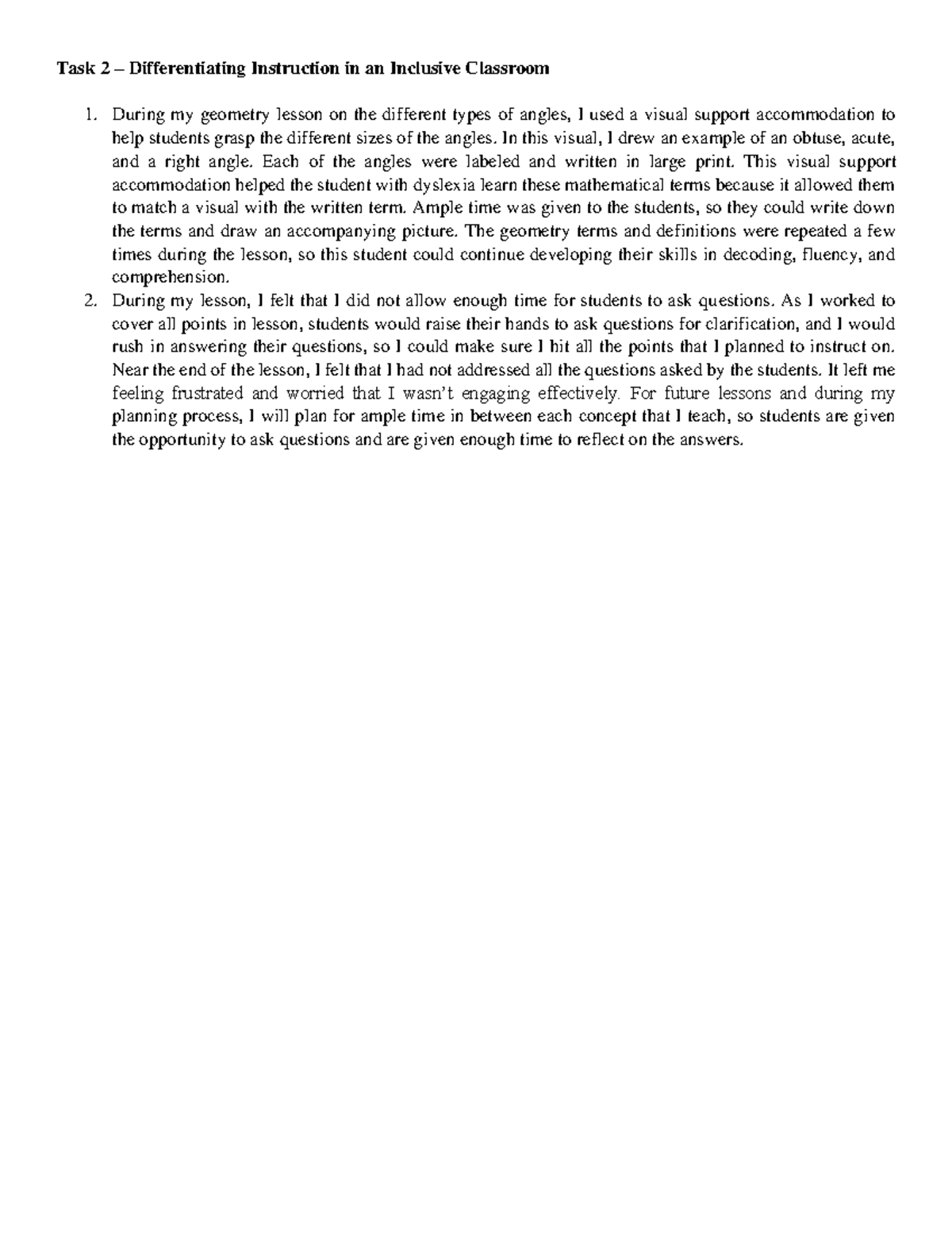 D096 Task 2 - Strategies for Differentiated Instruction in Geometry ...