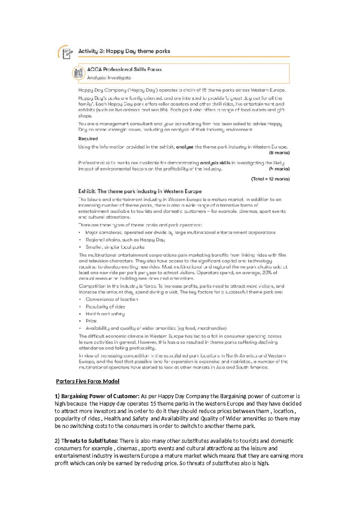 Porter's Five Forces Analysis: Happy Day Theme Parks (FEF) - Studocu