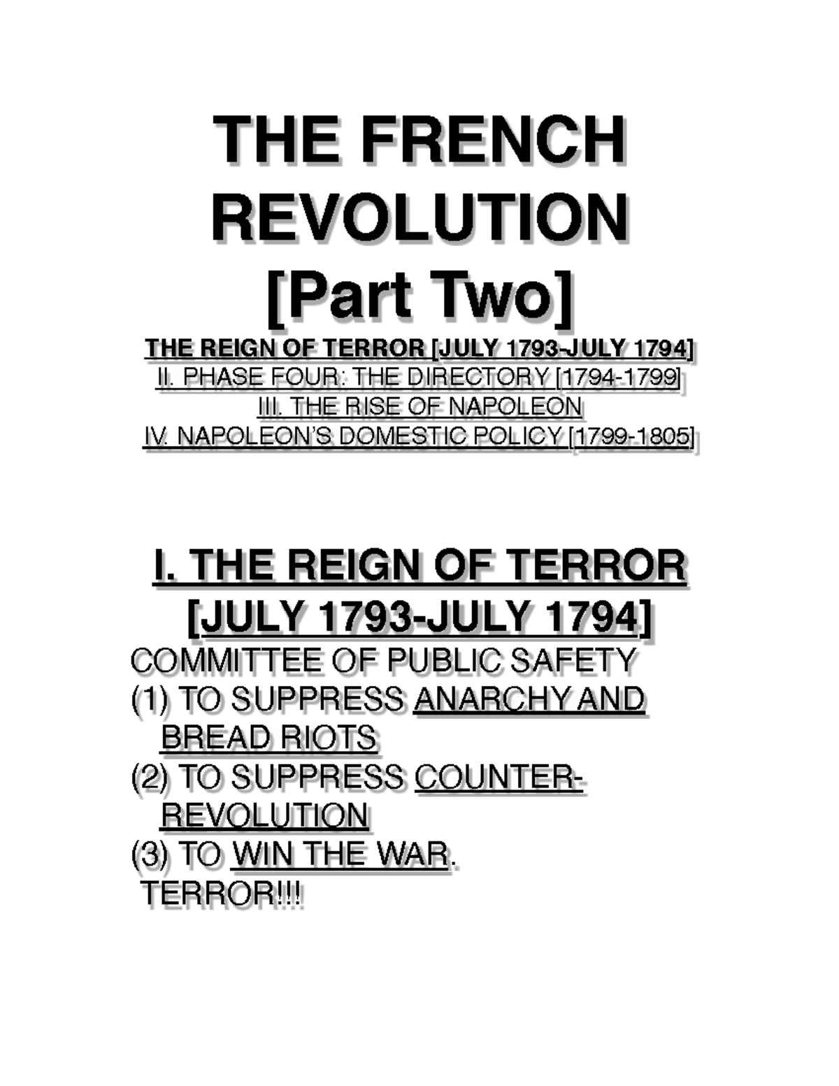 Lecture Notes: The French Revolution II - Terror, Directory & Napoleon ...