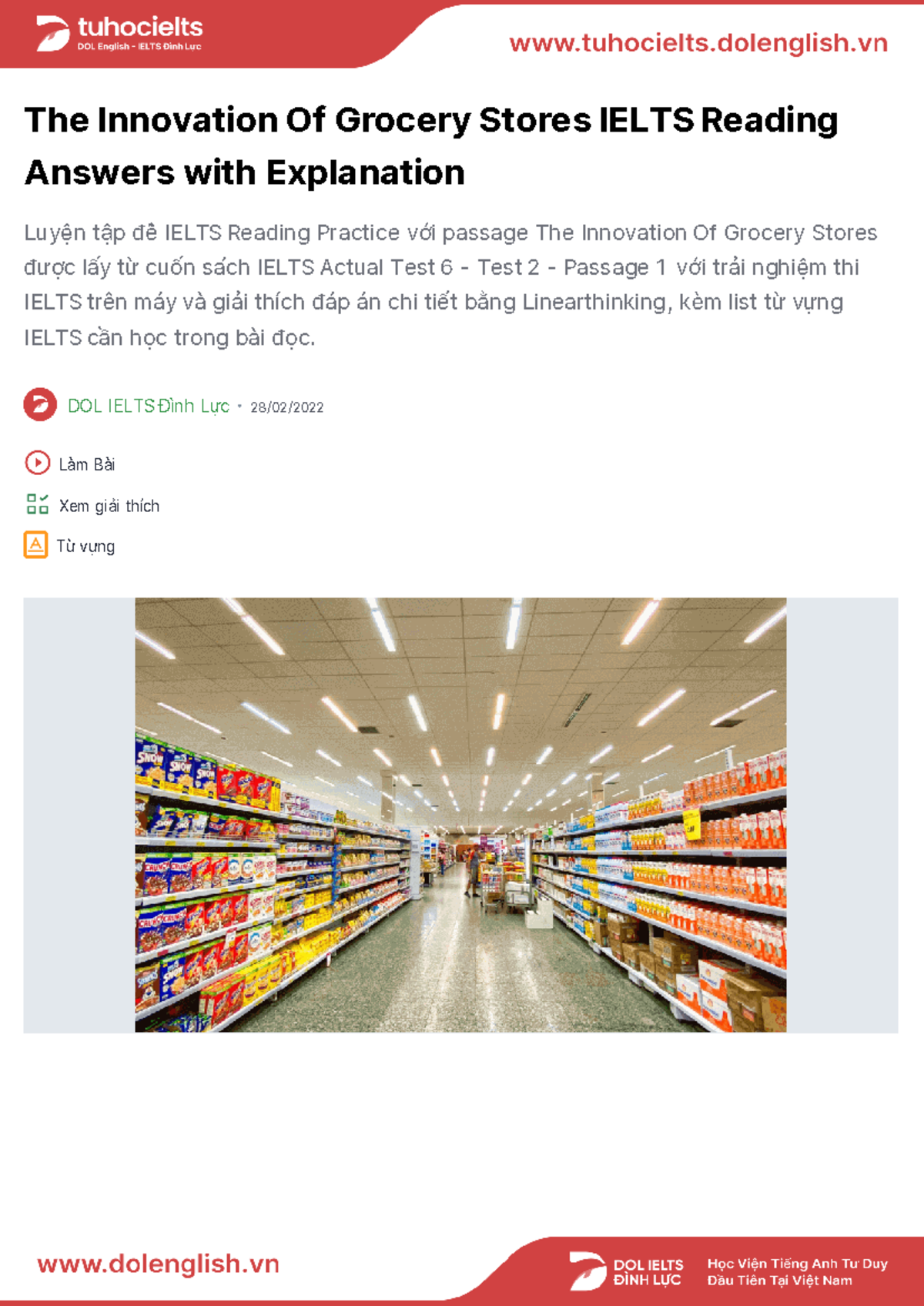 IELTS Reading Practice: The Innovation of Grocery Stores - Test 2 - Studocu