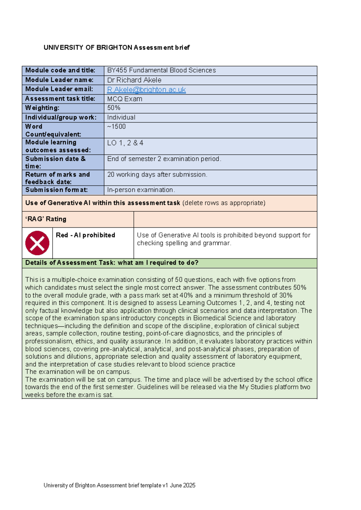 BY455 MCQ Exam Assessment Brief - Studocu