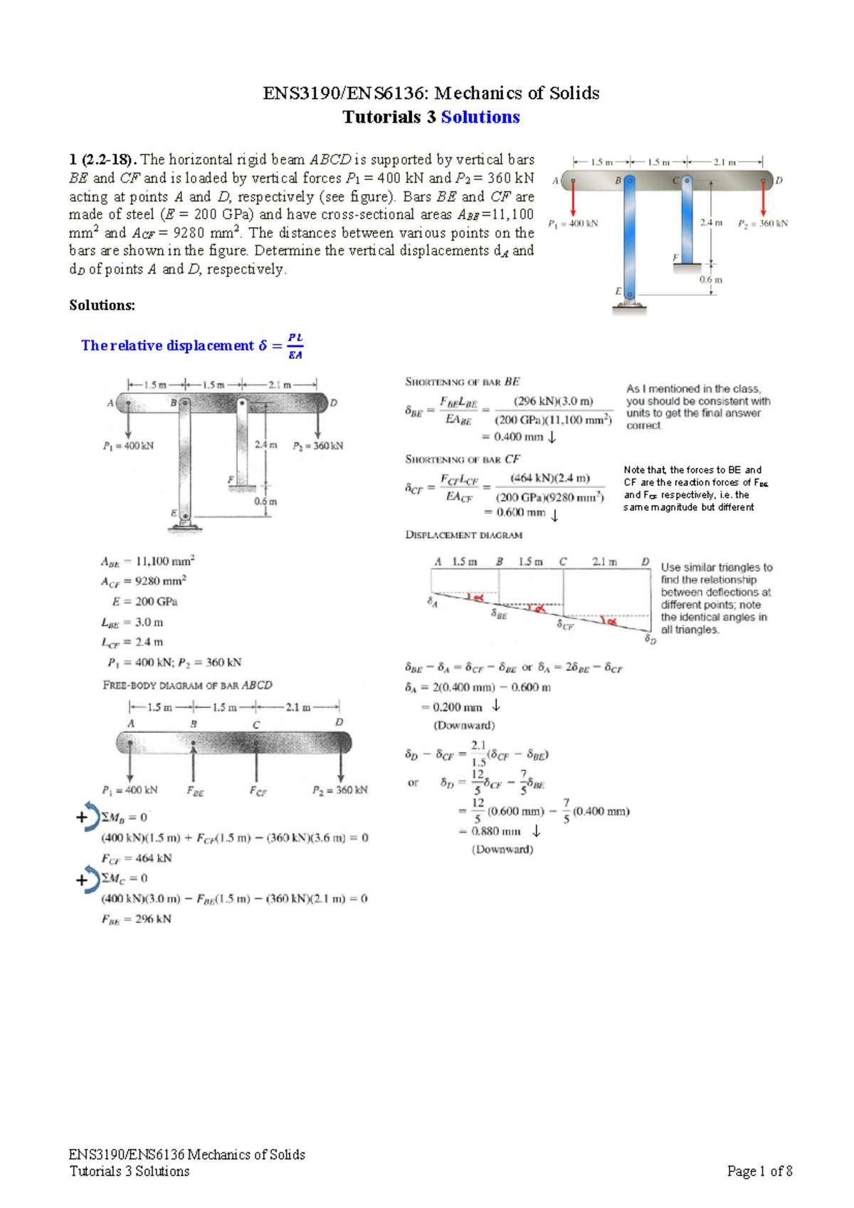 ENS3190/ENS6136 Mechanics of Solids Tutorial 3 Solutions and Problems ...
