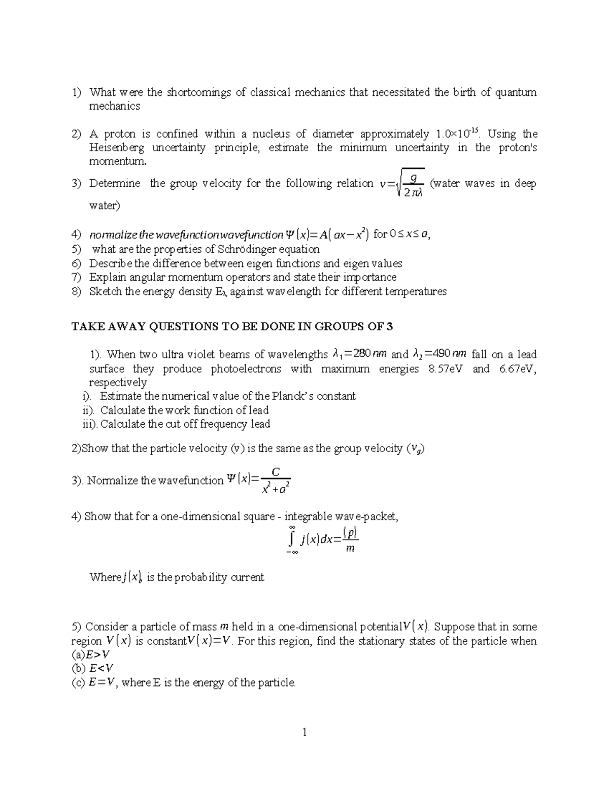 PHY 313 Discussion Questions and Takeaway Insights on Quantum Mechanics ...
