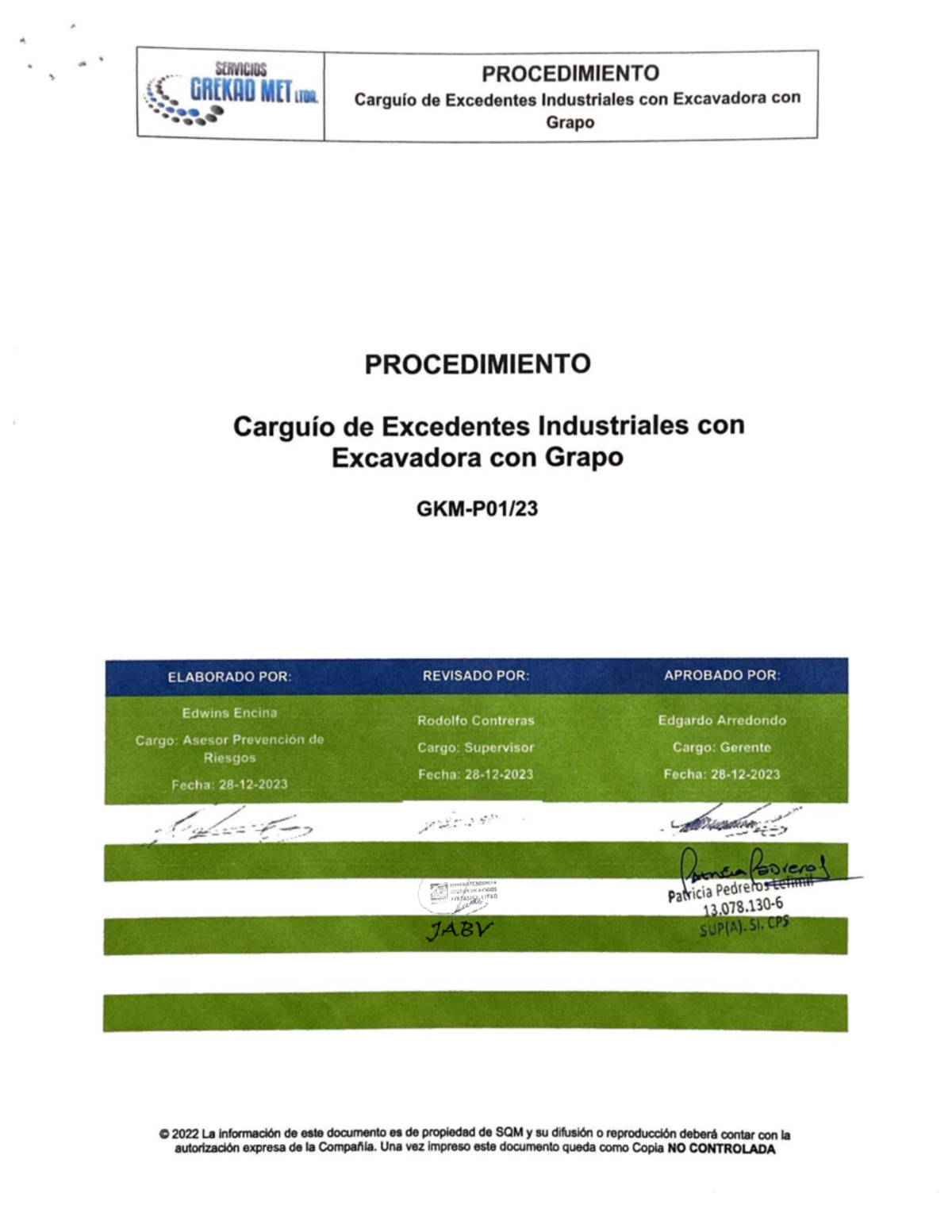 PTS Procedimiento de Carguío Industrial con Excavadora y Grapo GKM-P01 ...