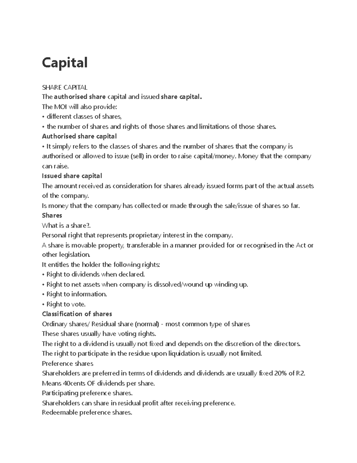 Capital SHARE CAPITAL: Understanding Authorised and Issued Shares - Studocu