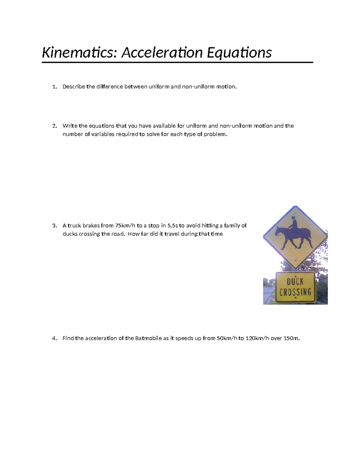 Kinematics (Course Code): Acceleration Equations & Problem Solving ...