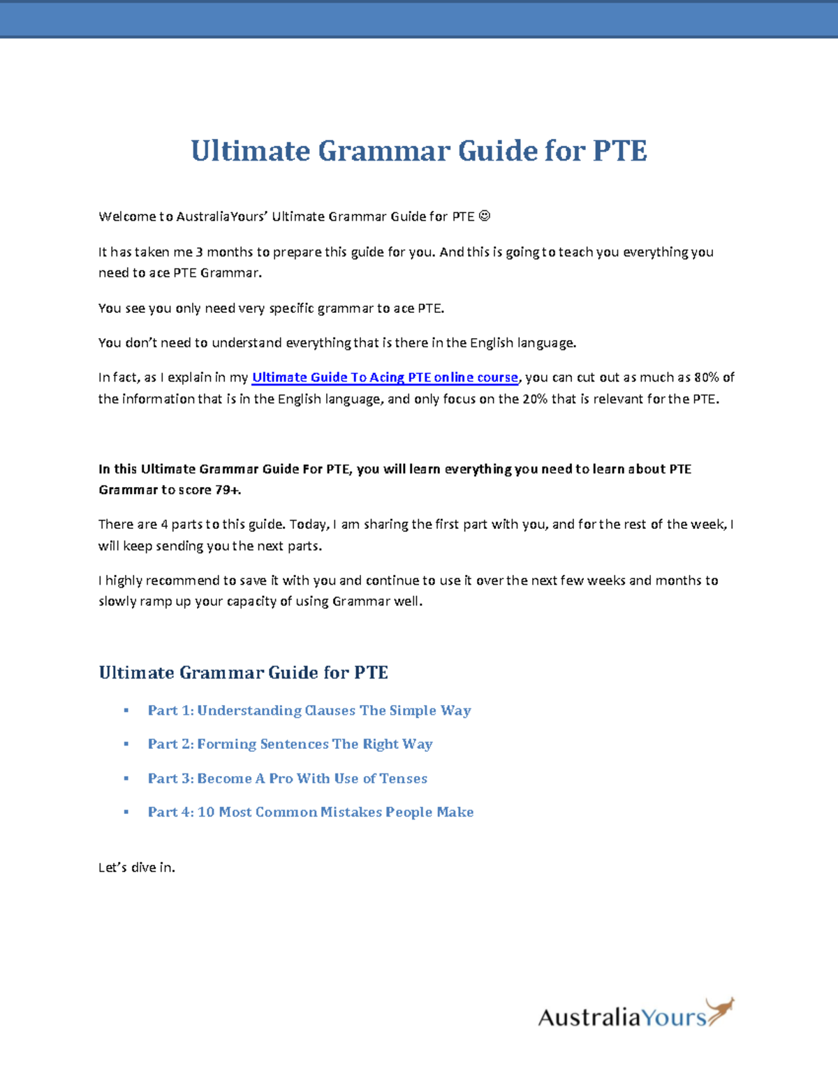 Ultimate Grammar Guide for PTE: Part 1 - Understanding Clauses - Studocu