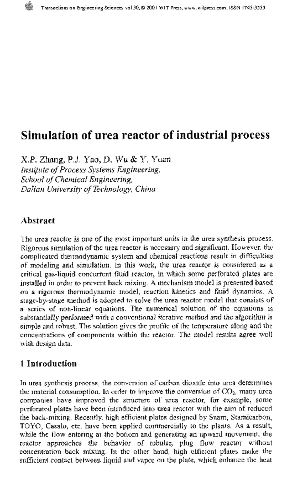 Simulation of Urea Reactor in Industrial Processes (ENG 301) - Studocu