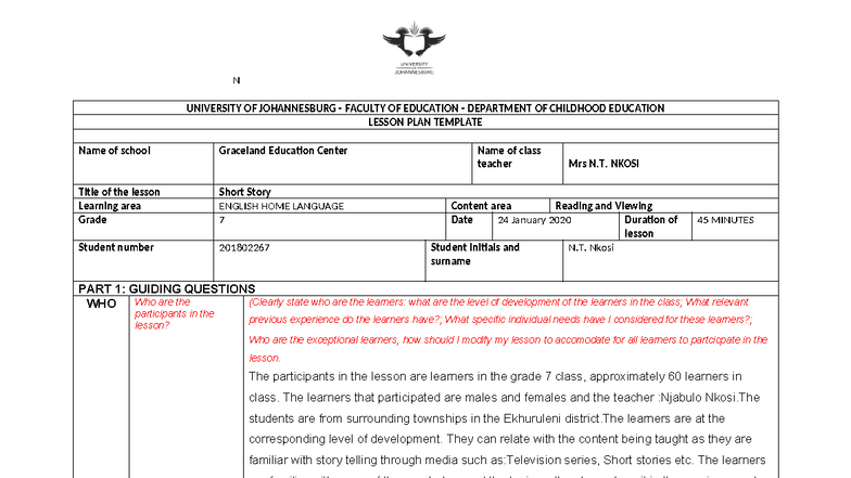 ENG 7: Lesson Plan on Short Stories for Grade 7 Students - Studocu
