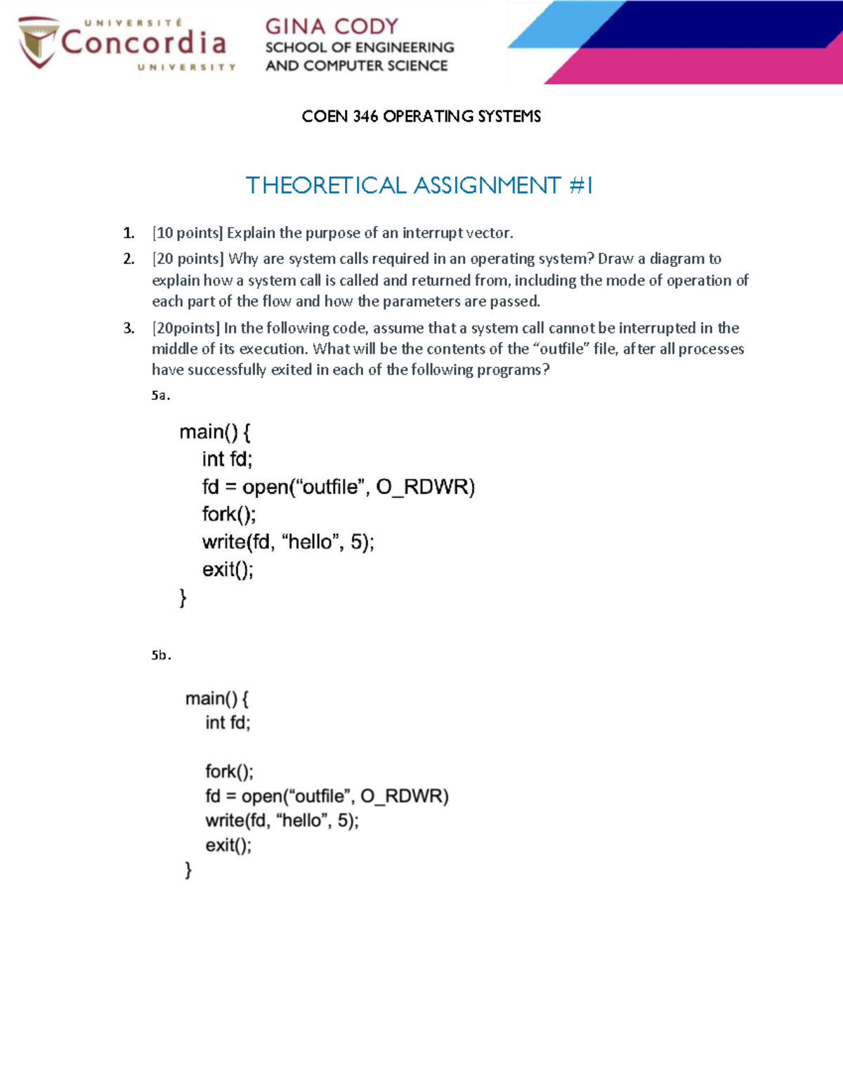 COEN 346 Operating Systems: Theoretical Assignment 1 - Studocu