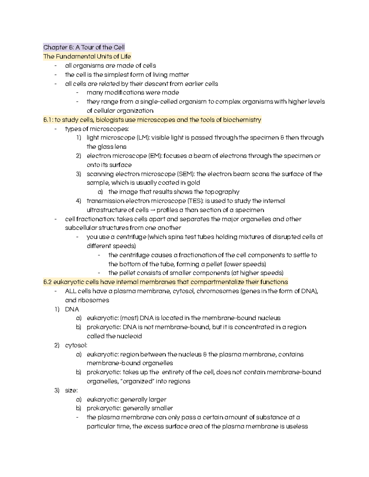 Chapter 6: tour of the cell (campbell biology) - Chapter 6: A Tour of ...