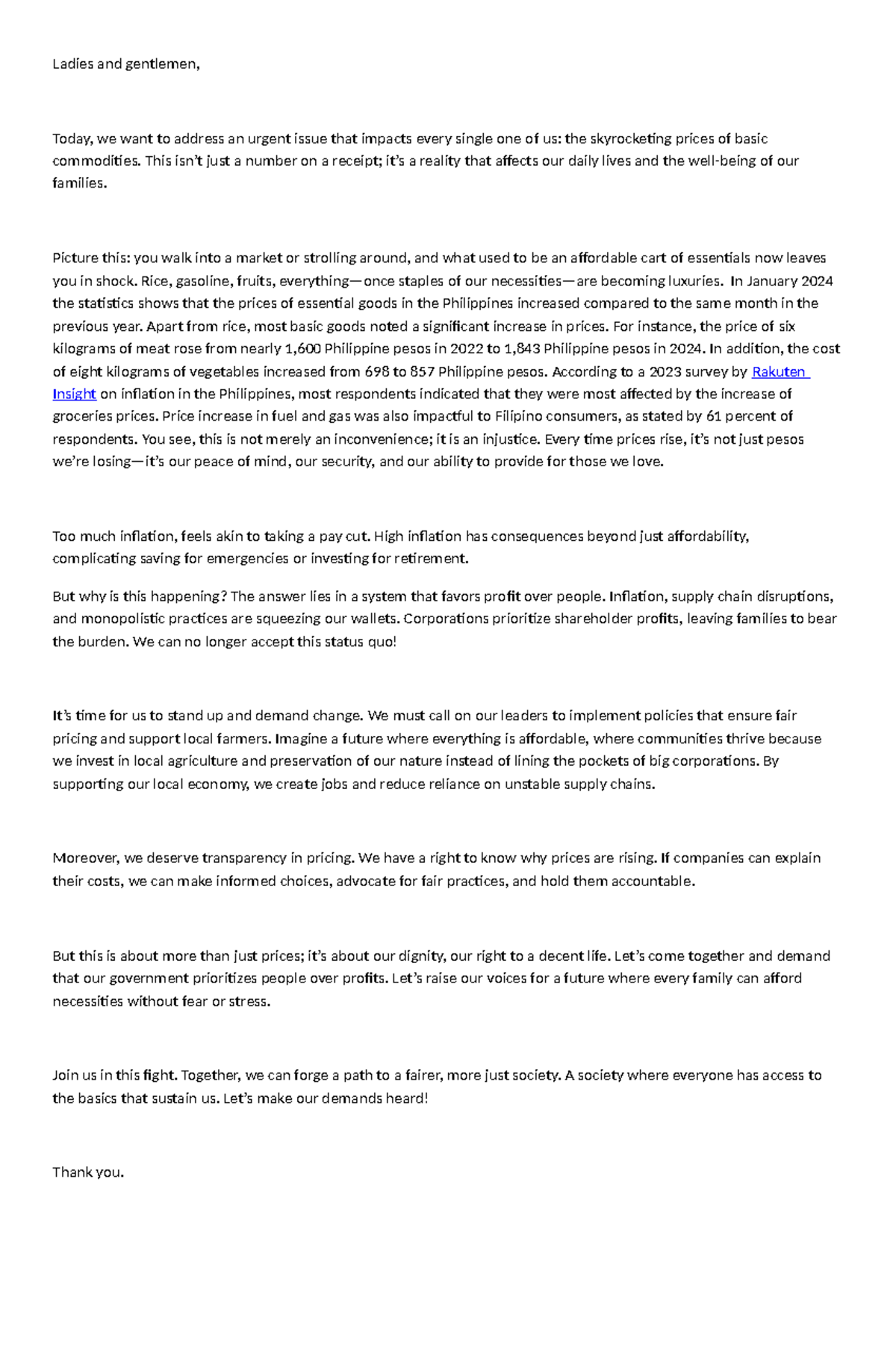 Philippines Inflation Speech: Urgent Call for Economic Justice - Studocu