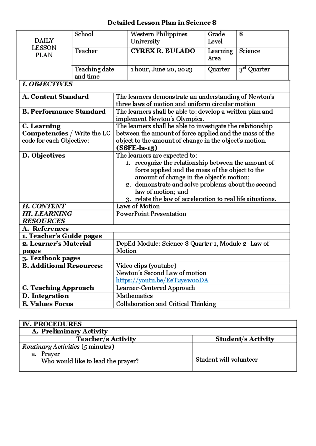 BSED SCIENCE III: Comprehensive Lesson Plan on the Urinary System - Studocu