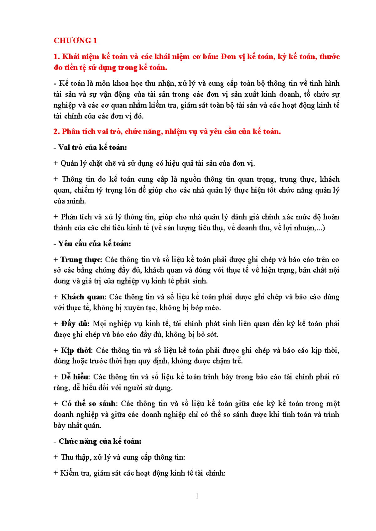 CHƯƠNG 1: Khái Niệm và Nguyên Tắc Cơ Bản Về Kế Toán (KTT101) - Studocu