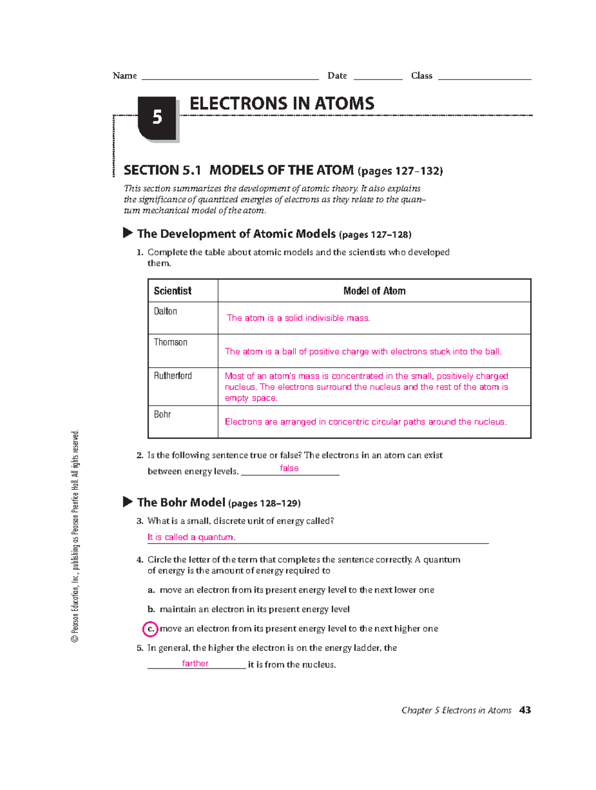 Chem 112 Chapter 5 Guided Reading Answers: Electrons in Atoms - Studocu