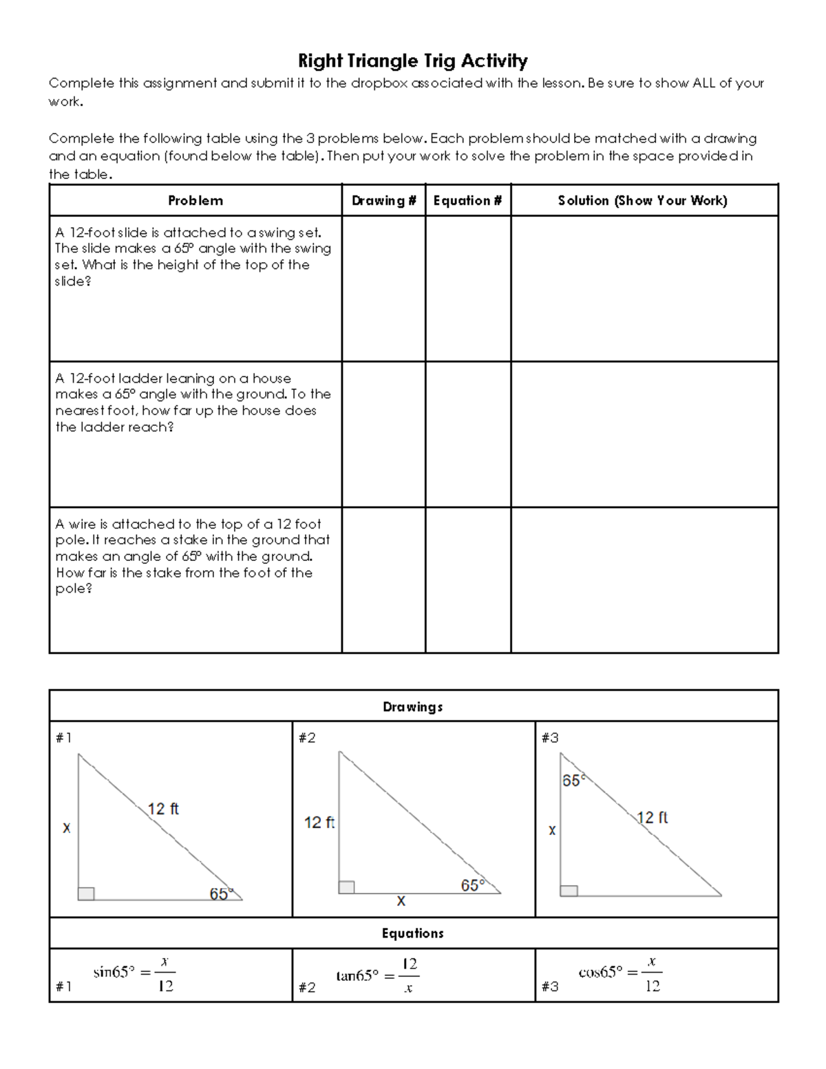 Copy of Main Assignment Right Triangle Trig Activity - Right Triangle ...