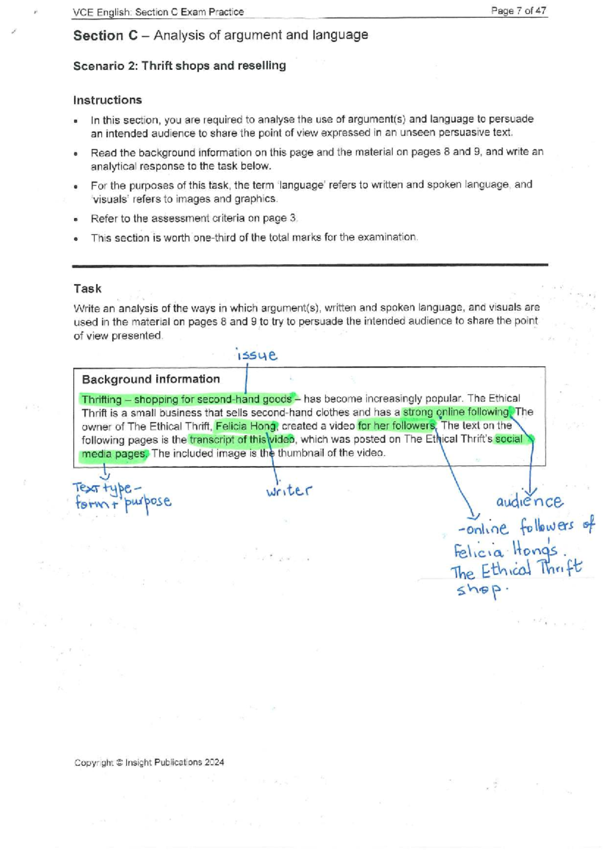 VCE English: Section C Exam Practice - Thrift Shopping Analysis - Studocu
