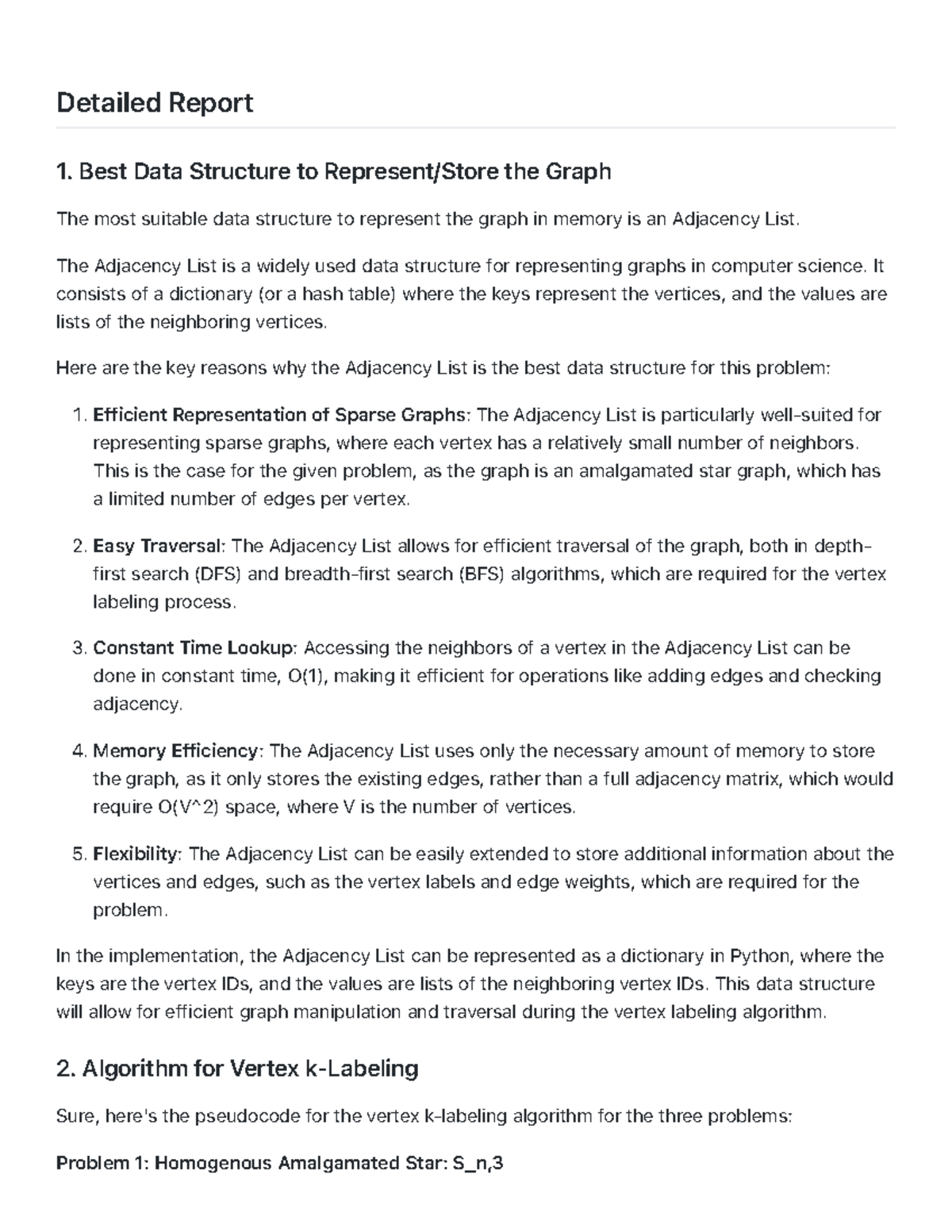 Report - Detailed Report 1. Best Data Structure to Represent/Store the ...