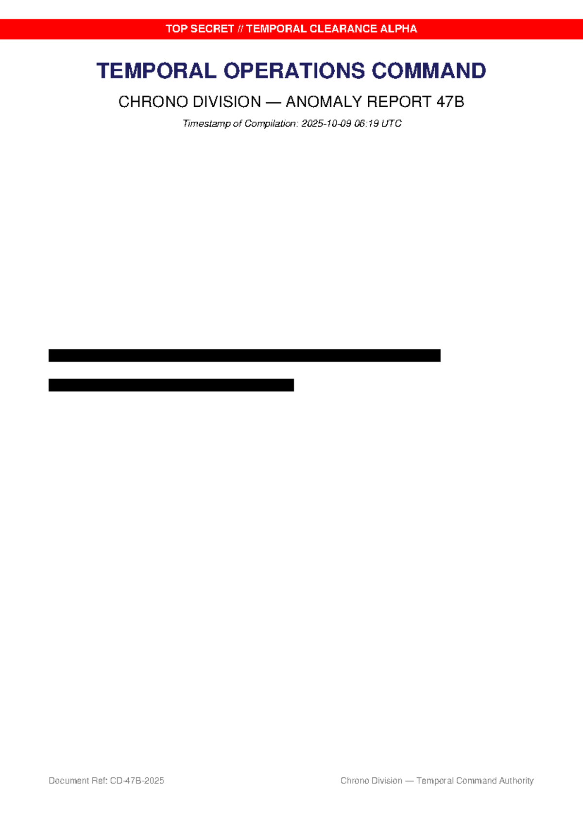 Chrono Division Anomaly Report 47B: Unregistered Temporal Displacement ...