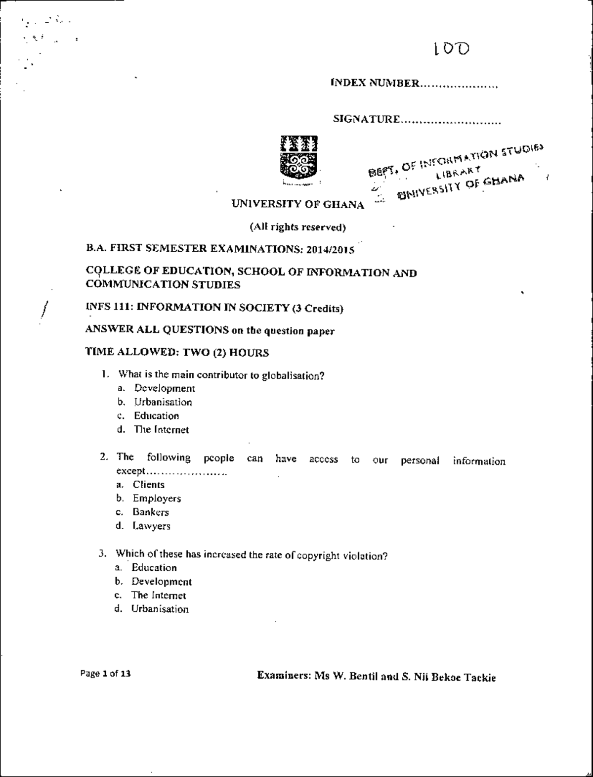 INFS 111: Final Exam Questions on Information in Society - Studocu