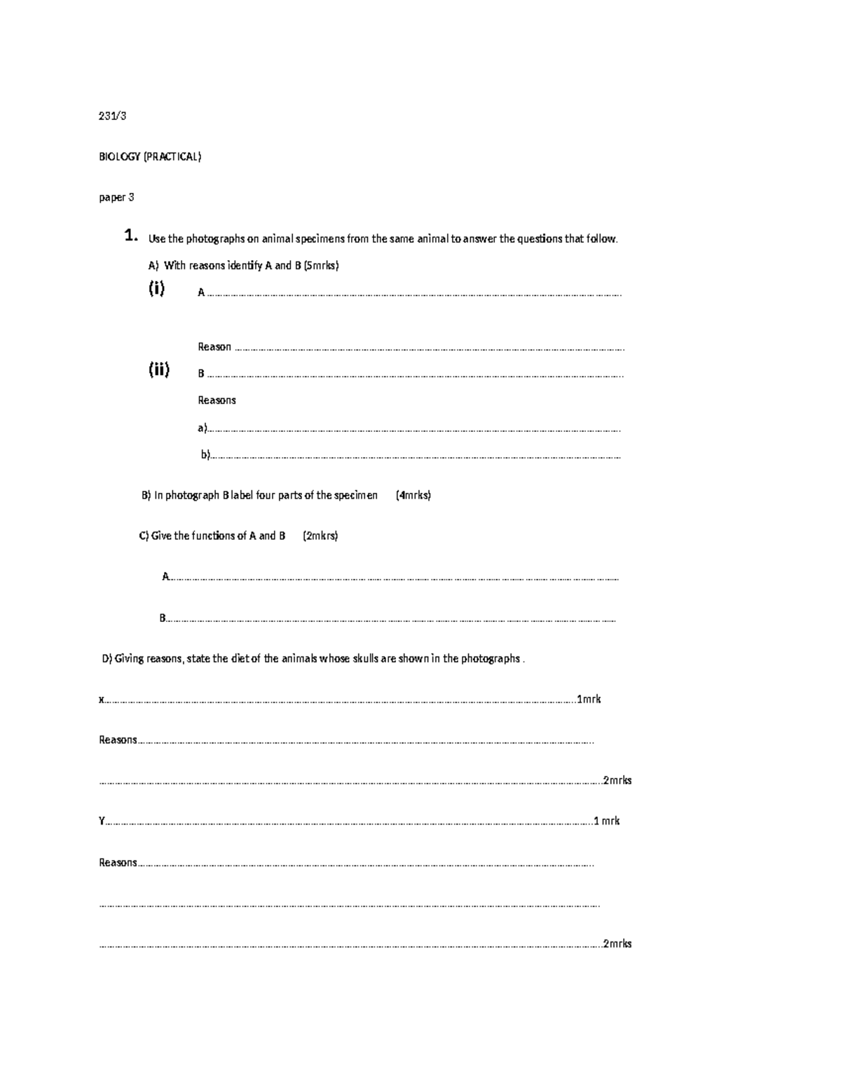 BIOLOGY (PRACTICAL) Paper 3 Exam Questions and Answers - Studocu