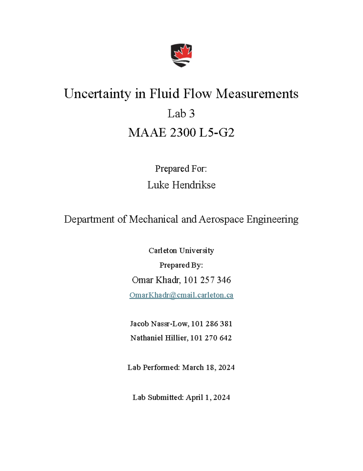 MAAE 2300 Lab 3: Uncertainty Analysis in Fluid Flow Measurements - Studocu