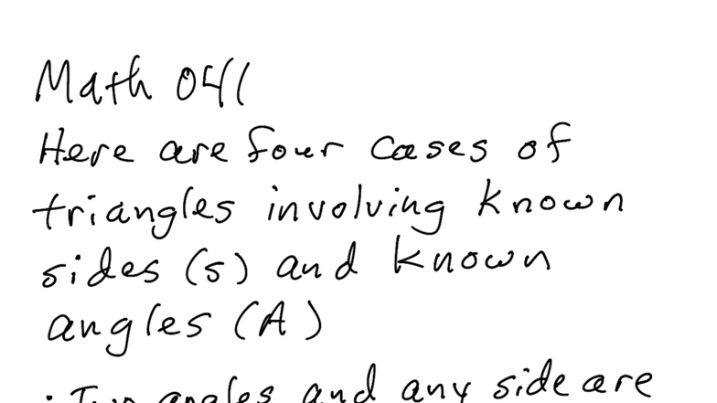Math 041 Final Exam: Triangle Cases and Laws of Sines/Cosines - Studocu