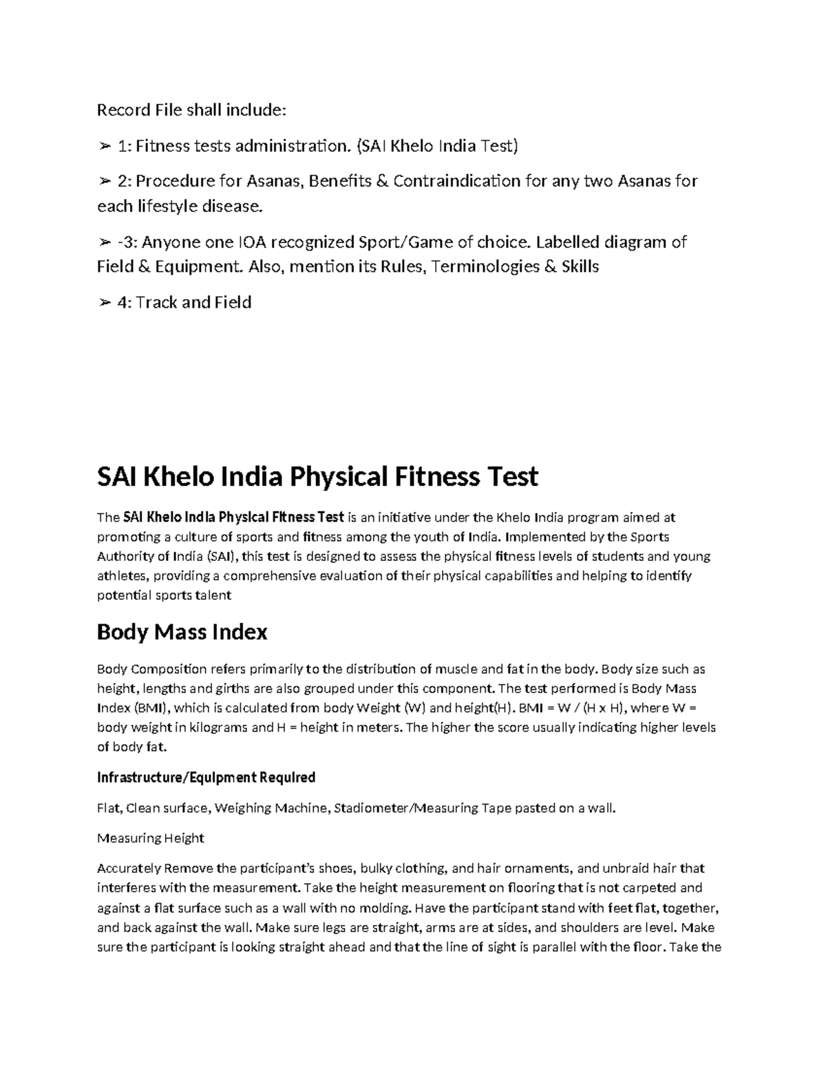 SAI Khelo India Test Record Book: Fitness Assessment & Yoga Asanas ...