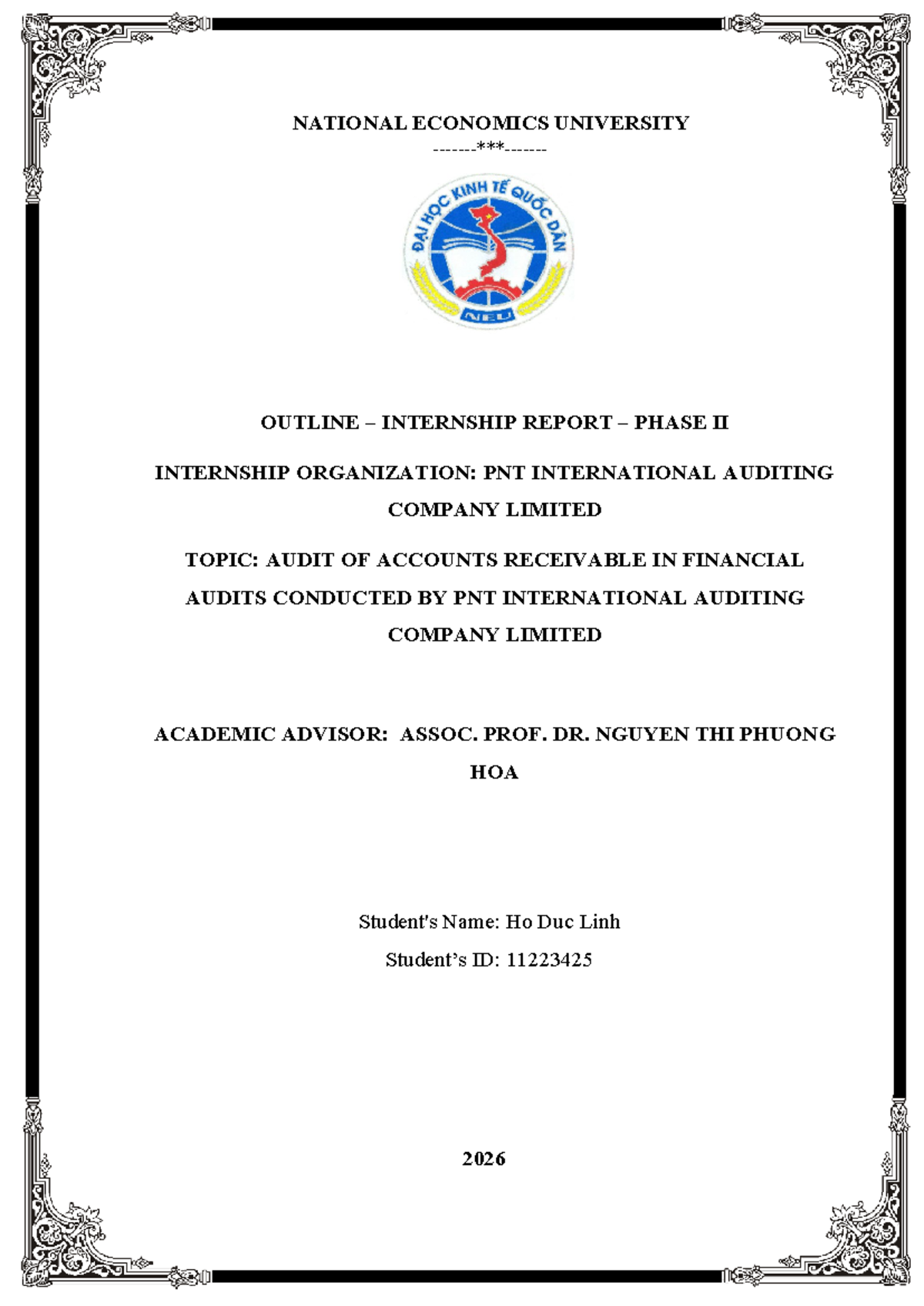 NATIONAL ECONOMICS UNIVERSITY PHASE II INTERNSHIP REPORT: AUDIT OF ...