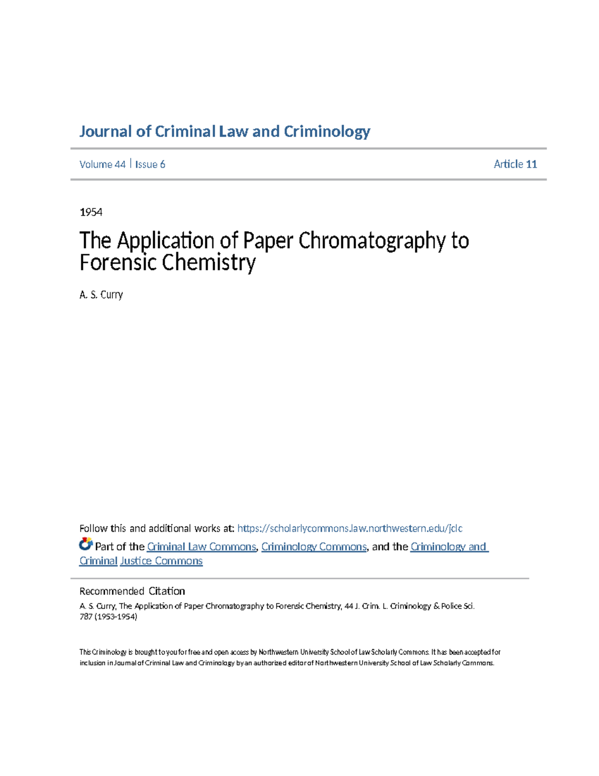The Application of Paper Chromatography in Forensic Chemistry - Studocu