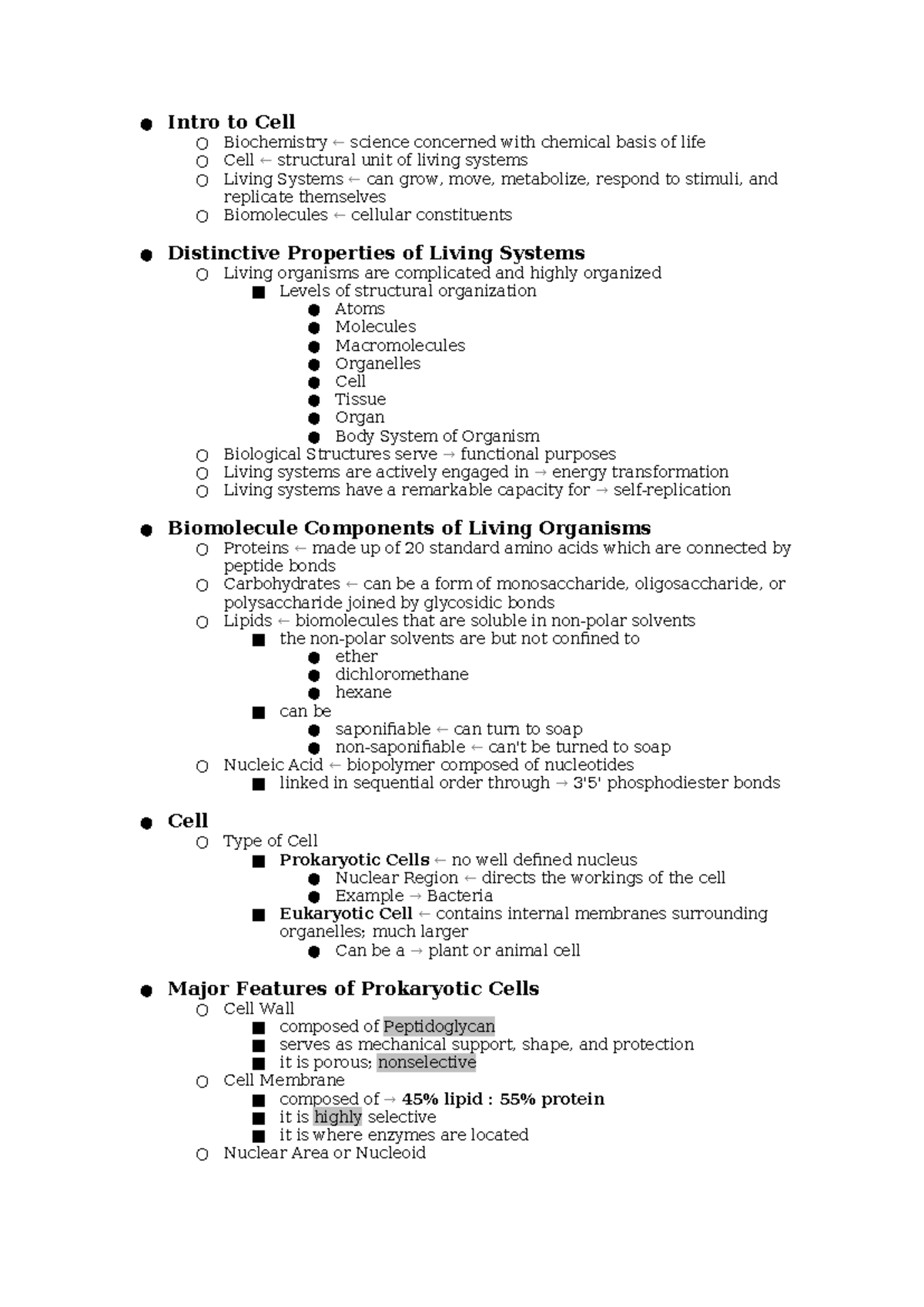 Biochemistry & Cell Biology: Introductory Concepts and Features - Studocu