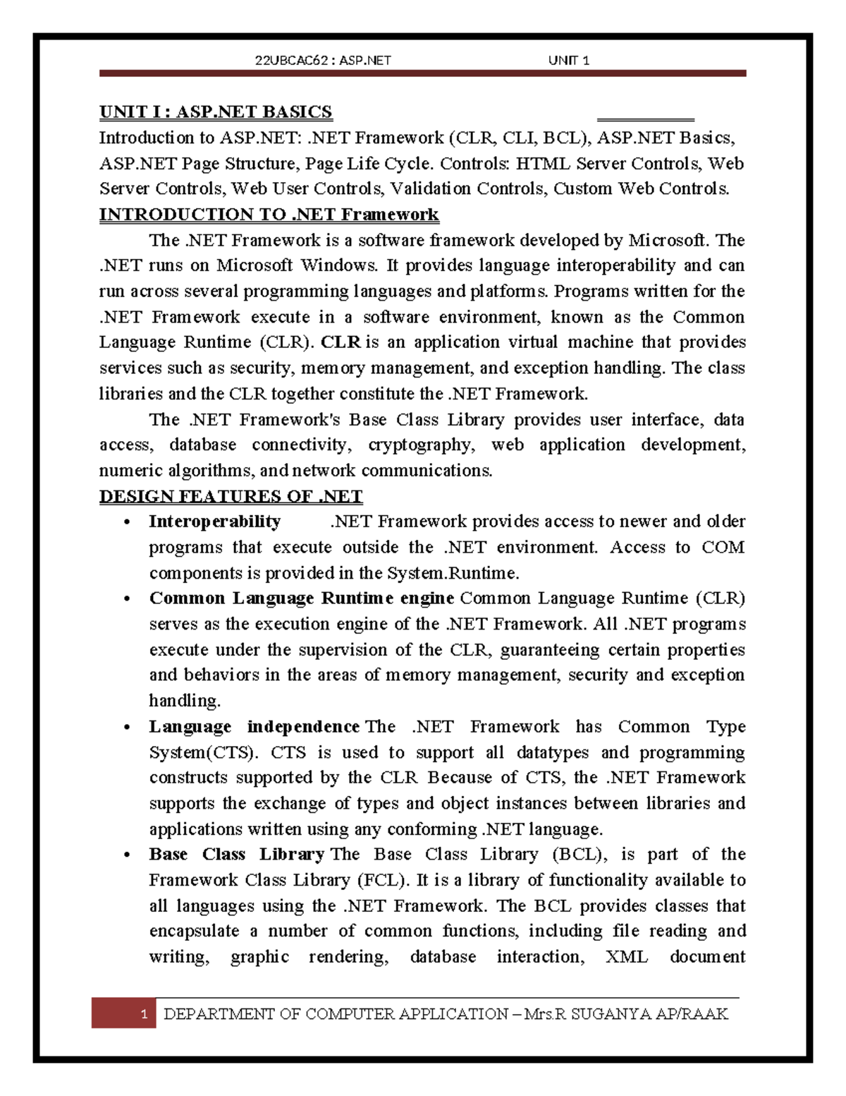 ASP.NET UNIT 1 - detailed notes - UNIT I : ASP BASICS Introduction to ...