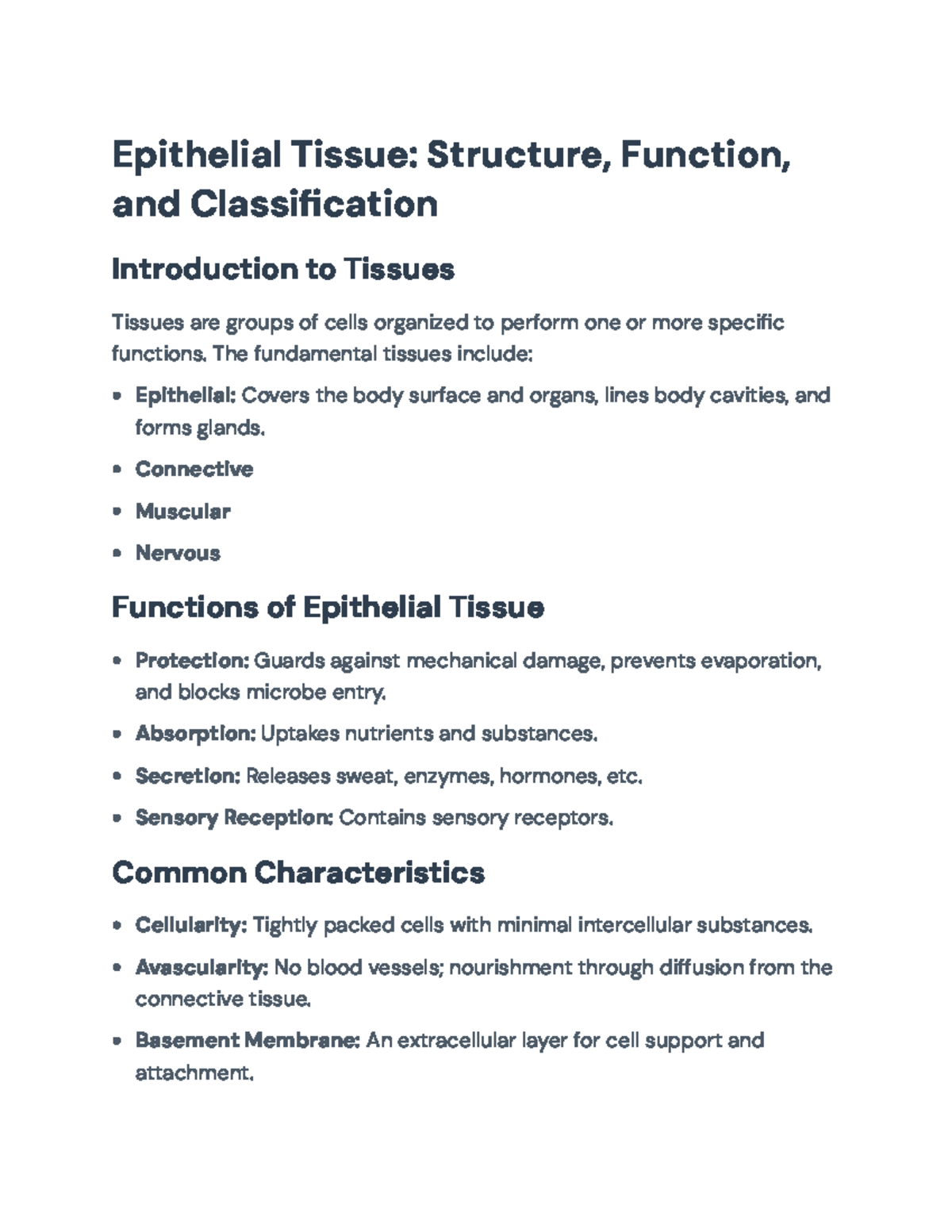 Epithelial Tissue: Structure, Functions, and Classification Overview ...
