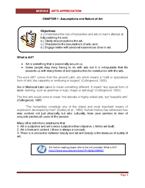 Arts Appreciation- Basic Assumptions, Nature and Functions of Arts - I. UNIT TITLE/CHAPTER TITLE ...