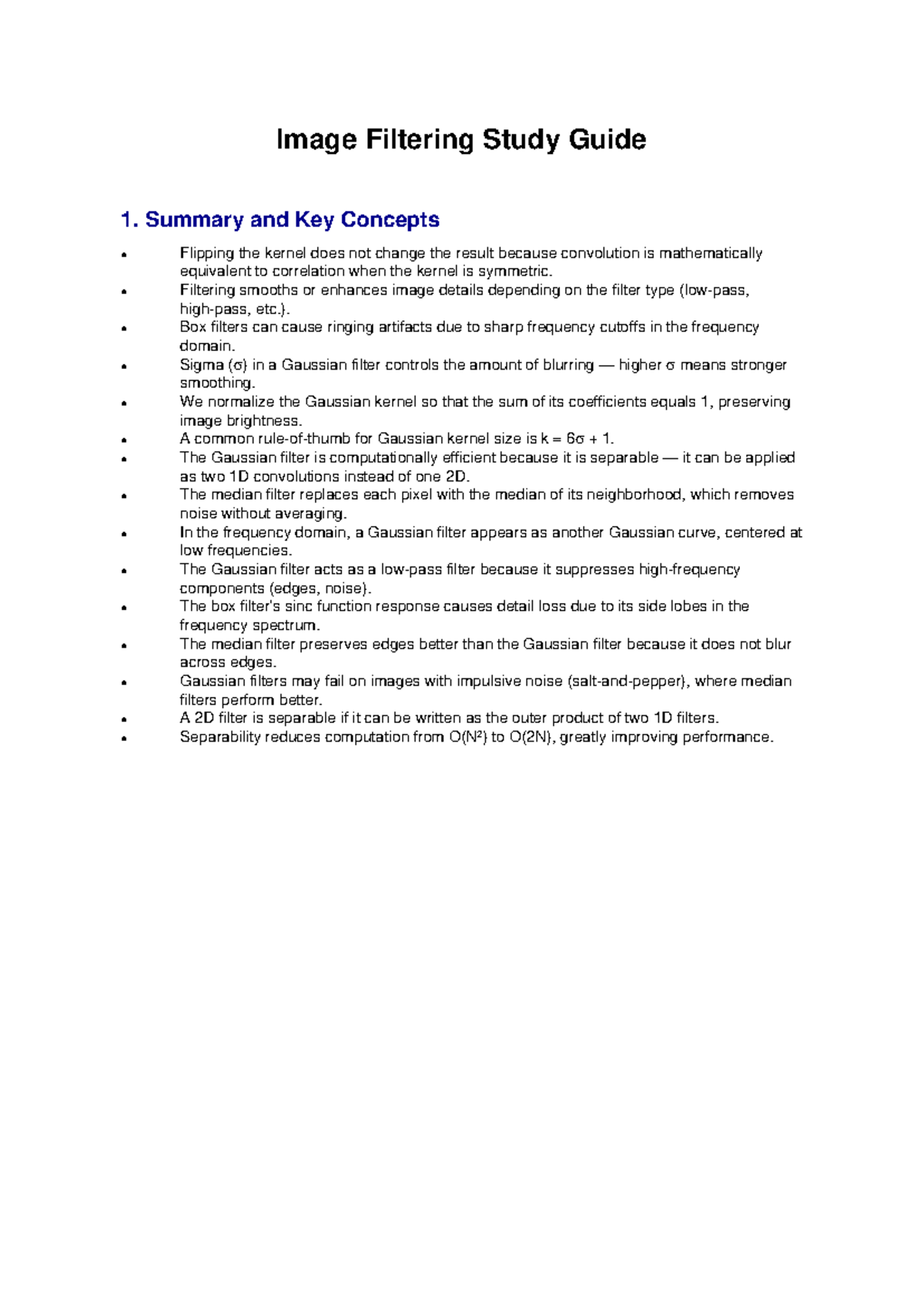 Image Filtering Study Guide: Key Concepts and Techniques - Studocu