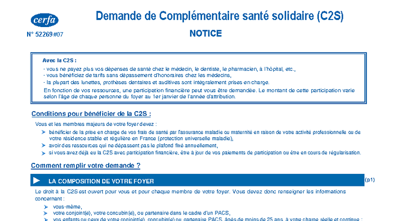 Demande de Complémentaire Santé Solidaire (C2S) - Juillet 2025 - Studocu