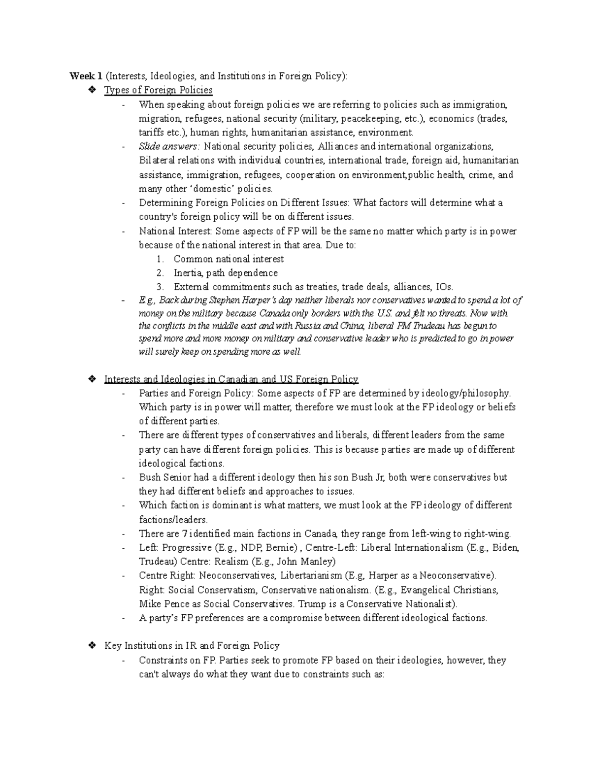 Polisci 2531 - Week 1 Lecture Notes: Foreign Policy Types & Influences ...