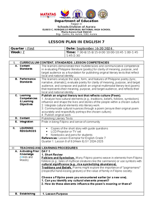 Matatag LP-Q1-W1 Day 5 - Republic of the Philippines Department of ...