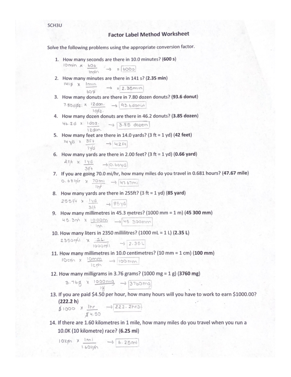 Factor Label Method Worksheet - Chem 1001 - Studocu