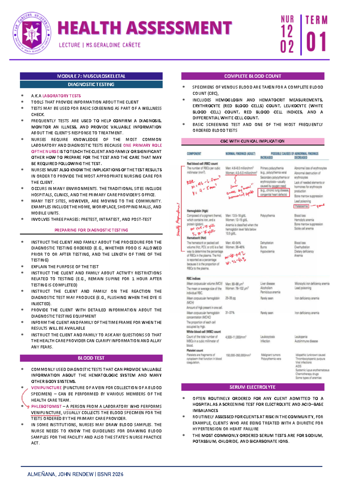 MODULE 8: LABORATORY AND DIAGNOSTIC TESTING IN NURSING - Studocu