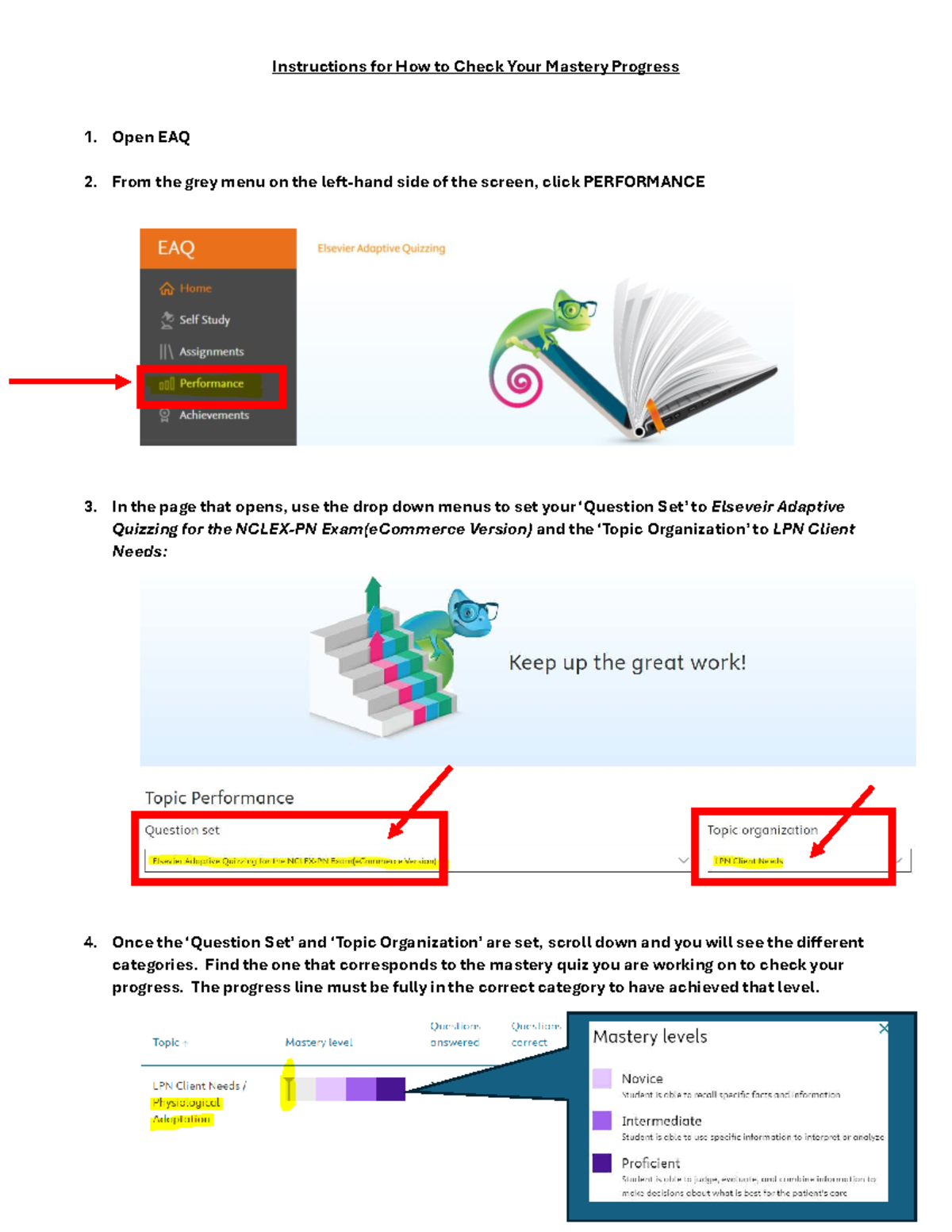 Instructions for How to Check Your Mastery Progress - Find the one that ...