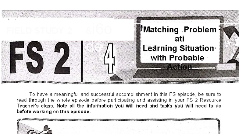 FS 2 Learning Episode 4: Matching Problems with Probable Actions - Studocu
