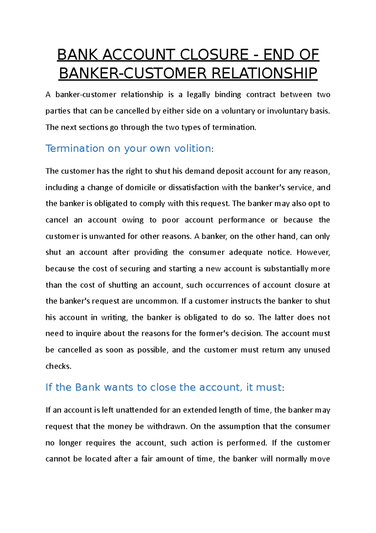 BANK Account Closure: Understanding the Banker-Customer Relationship ...