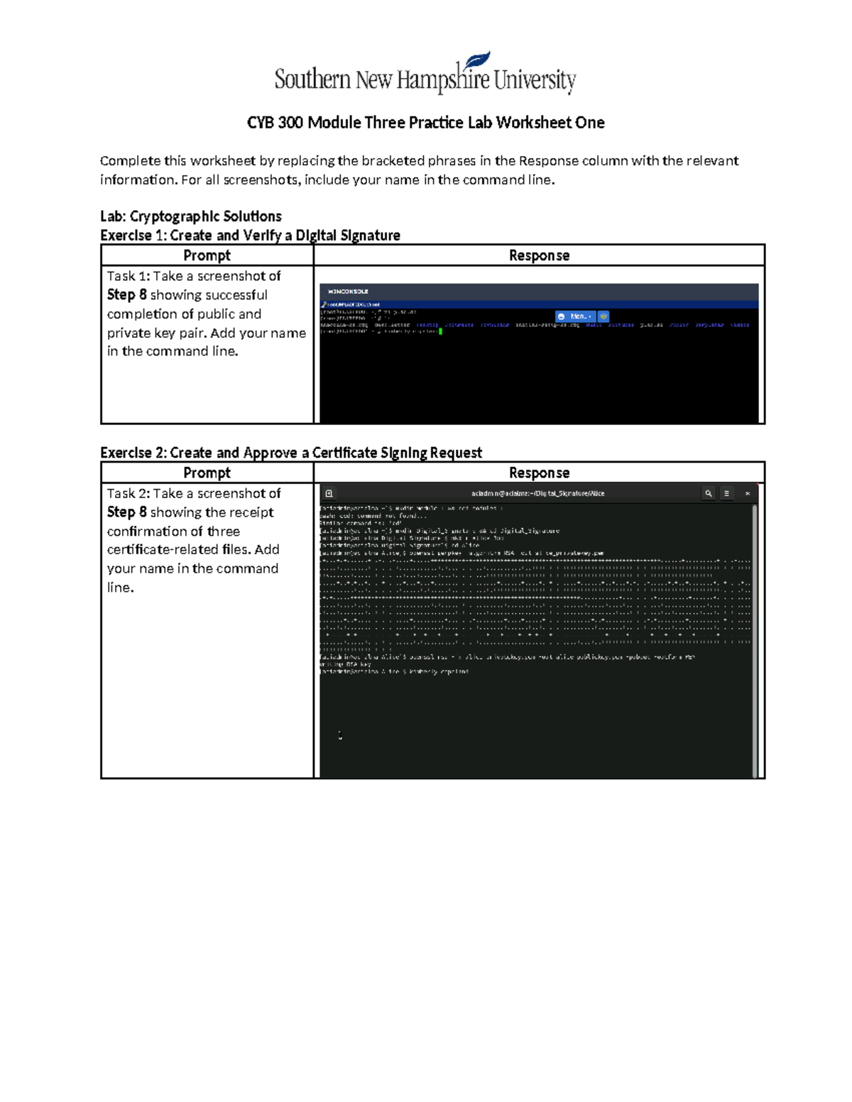 CYB 300 Module Three Practice Lab Worksheet One - For all screenshots, include your name in the ...