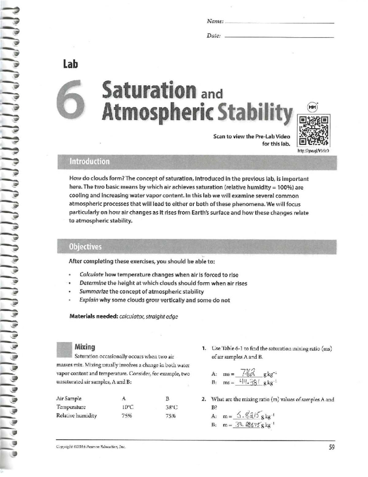 AERN 240 - Lab 6: Exploring Saturation and Atmospheric Stability - Studocu