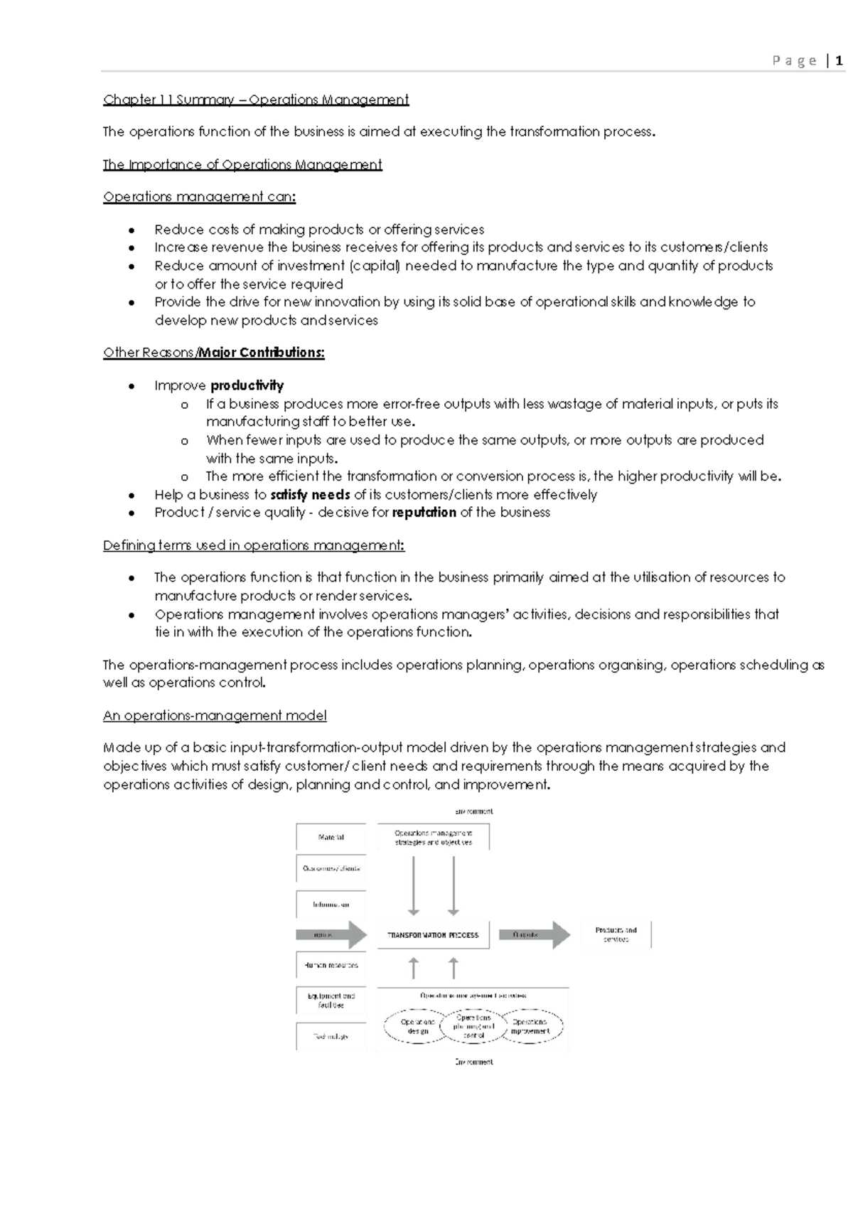 Business Management 1B: Chapter 11 Summary on Operations Management ...