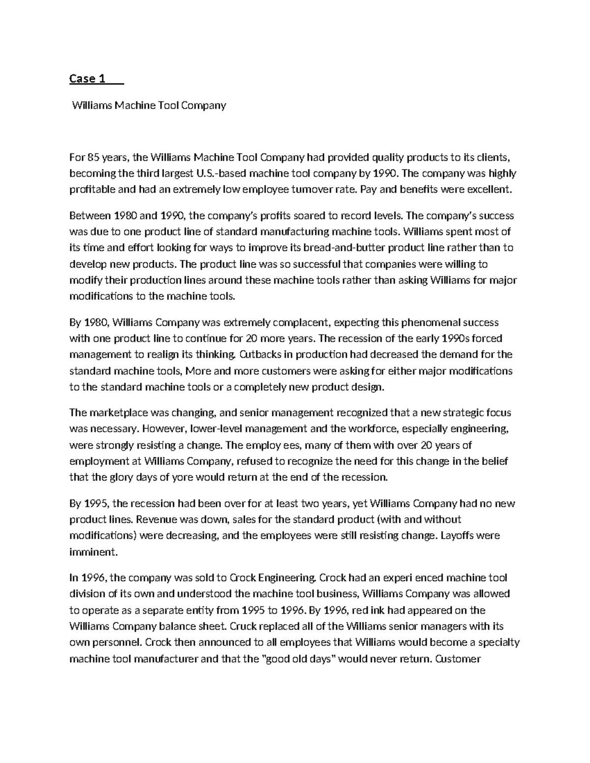 Case Study - Transforming Williams Machine Tool Co. Through Project ...